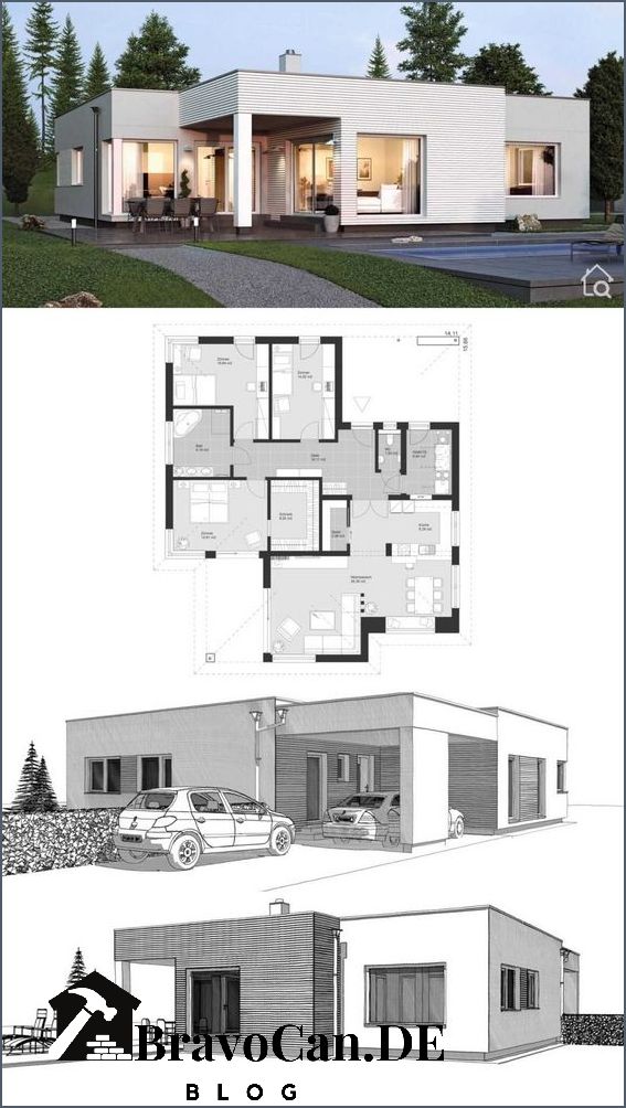 Bungalow mit Flachdach Moderne Architektur für stilvolles Wohnen ...