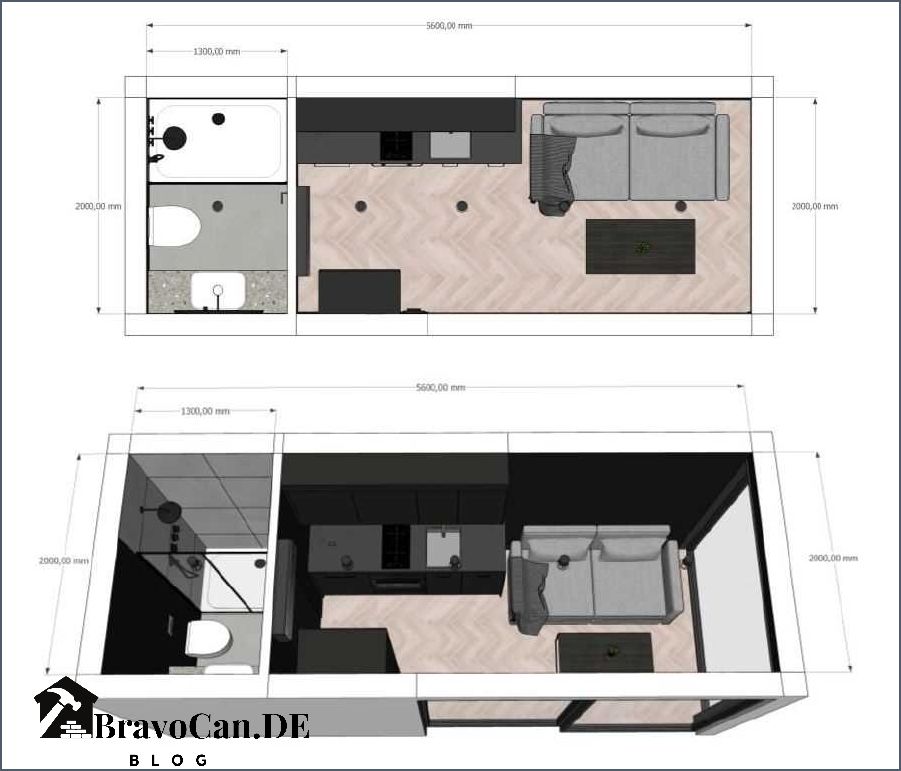 Der Grundriss von Tiny House Containern Platzsparende Wohnideen – Bravocan.DE